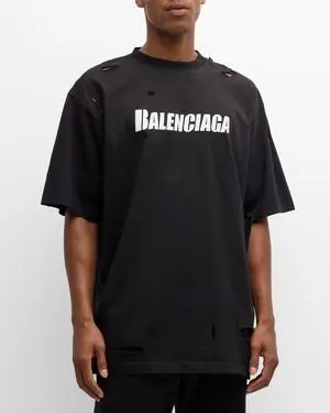 Balenciaga Destroyed T-Shirt Boxy Fit - 1186 Black Clean/White